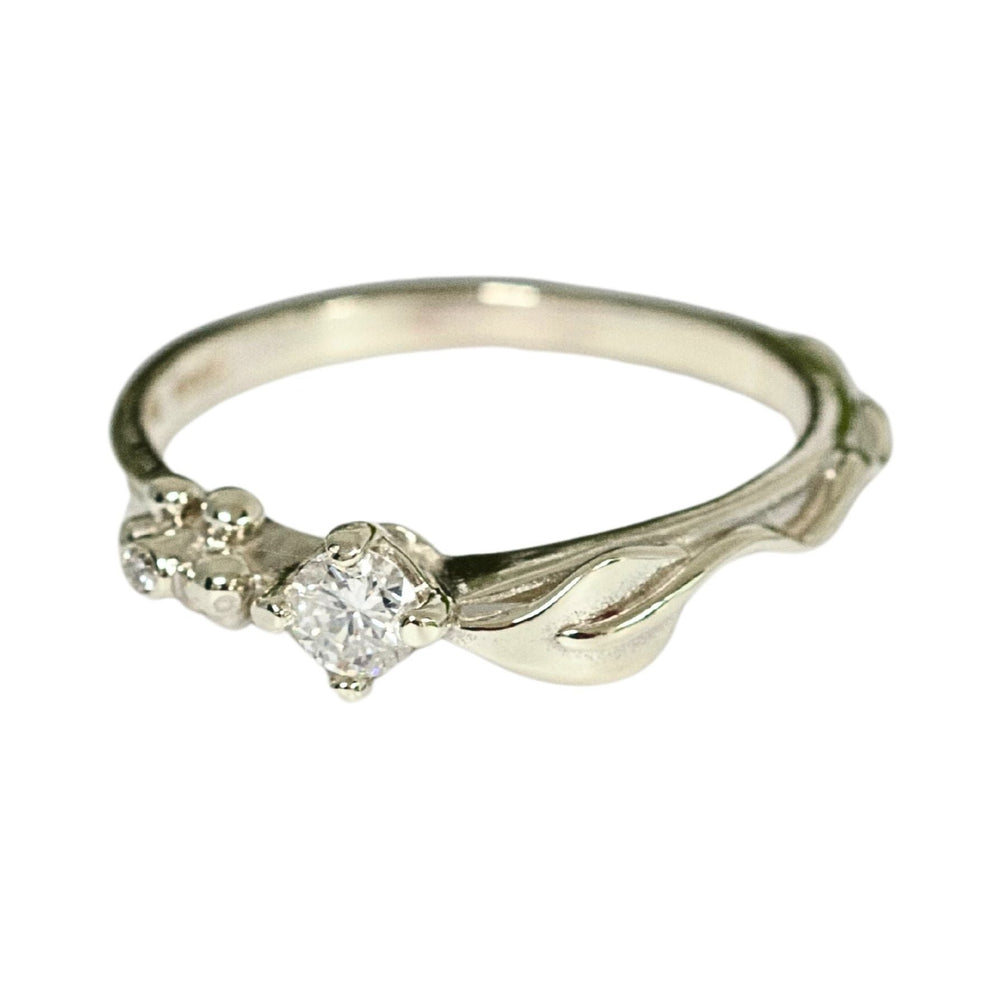 Dainty White Gold Ariel Leaf Engagement Ring, Diamond Nature Inspired – Caroline Brook Jewellery
