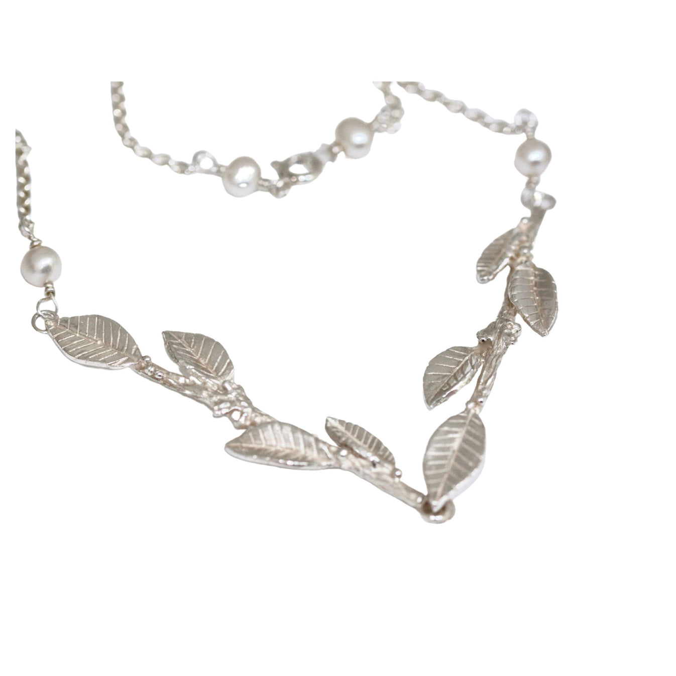 Silver Laurel leaf Wreath Necklace with Pearls – Caroline Brook Jewellery